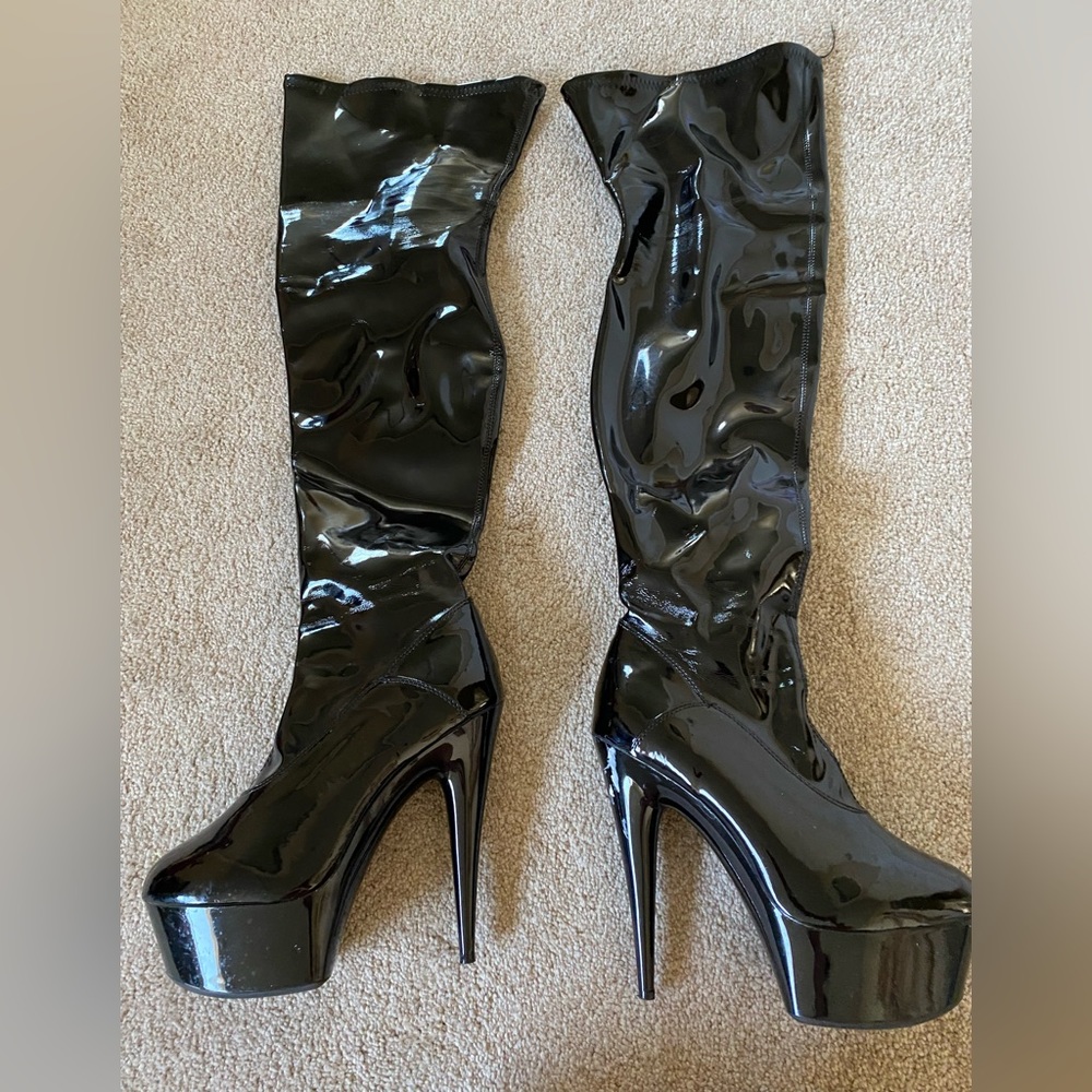 6 Inch Black Platform Thigh High Platform Stiletto Bo… - Gem